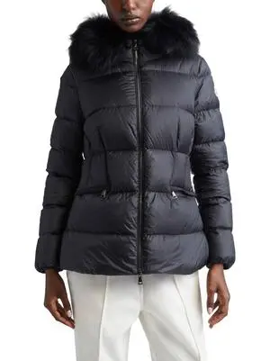 Moncler Boed Down Puffer Jacket With Shearling Trim - Black