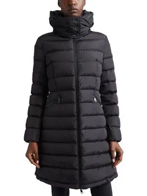 Moncler Flammette Water Repellent Long Hooded Down Coat - Black