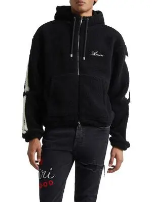 Amiri Bones Patch High Pile Fleece Full Zip Hoodie - Black
