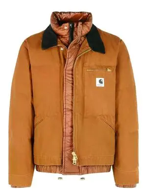 Sacai Layered Corduroy-collar Padded Jacket - Brown