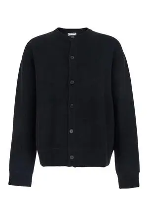 WOOYOUNGMI Wool-blend Cardigan With Logo Patch - Black
