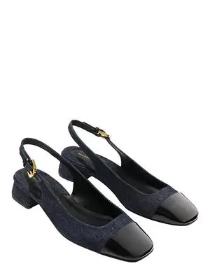 MARGAUX LONNBERG The Cap-Toe Darcy Slingback Pumps Indigo Denim And Black Patent