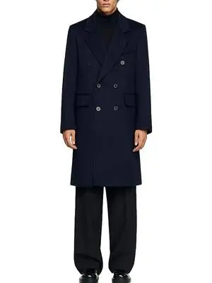 Sandro Dionisus Wool And Cashmere Coat - Navy Blue