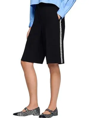 Sandro Bermuda Shorts With Rhinestone Band - Black