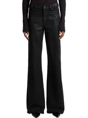 7 For All Mankind High Rise Lotta Flared Leg Jeans - Coated Black