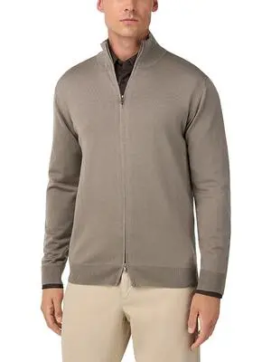 Boggi Milano Extra Fine Merino Wool Full Zip Sweater Taupe