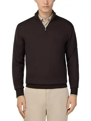 Boggi Milano Extra Fine Merino Wool Half Zip Sweater Brown