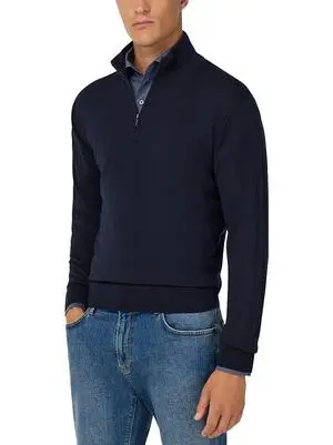 Boggi Milano Extra Fine Merino Wool Half Zip Sweater Navy Blue