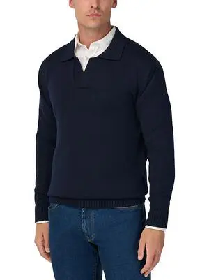 Boggi Milano Knitted Merino Wool Polo Shirt Exclusive - Navy Blue