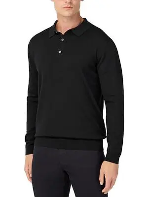 Boggi Milano Extrafine Merino Wool Long Sleeve Knitted Polo Shirt - Black