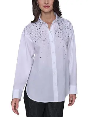 Karl Lagerfeld Paris Embellished Poplin Blouse - Soft White
