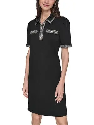 Karl Lagerfeld Paris Tweed Trim Polo Dress - Black