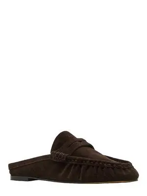 Steve Madden Rafe Penny Loafer Mules - Chocolate Brown Suede