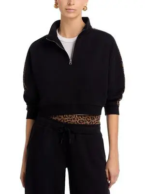 Vintage Havana Leopard Print Quarter Zip Sweatshirt - Black