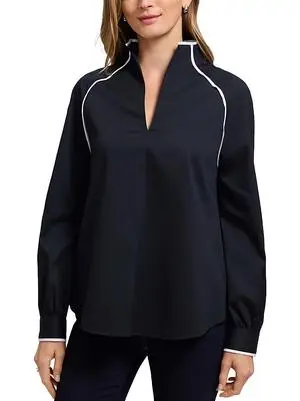 Foxcroft Daphne Long Sleeve Matte Sateen Popover Shirt - Black
