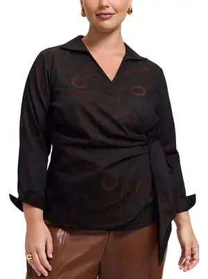 Foxcroft Salina Wrap Top - Coffee/ Black
