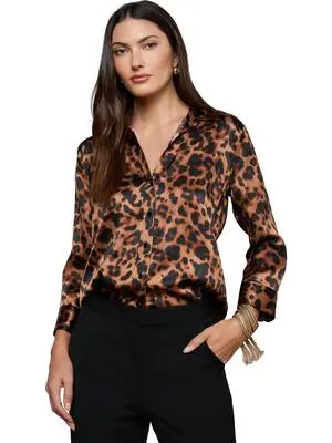 L'Agence Dani Leopard Print Silk Blouse - Brown Multi Amur Leopard
