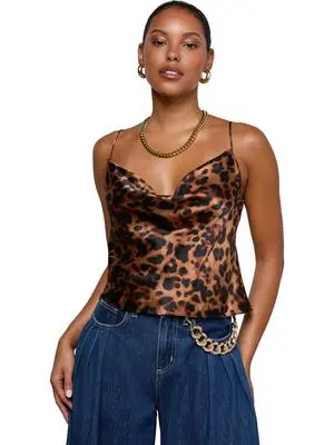 L'Agence Calista Silk Camisole - Brown Multi Amur Leopard