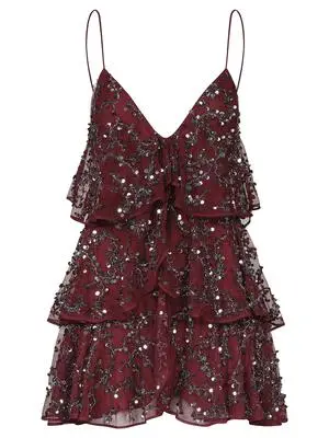 Johanna Ortiz Embellished Chiffon Mini Dress - Multi