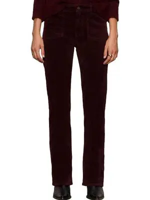 Sanctuary High Waist Bootcut Velveteen Trousers - Dark Crimson Red
