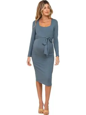 PINKBLUSH Square Neck Midi Dress Blue