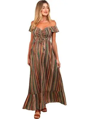 PINKBLUSH Off Shoulder Cinched Maxi Dress - Multi