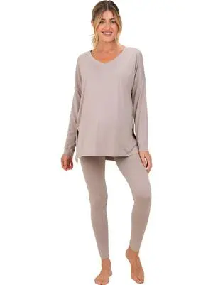 PINKBLUSH Brushed Knit Oversized Top And Legging Set - Beige