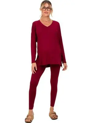 PINKBLUSH Brushed Knit Oversized Top And Legging Set - Burgundy