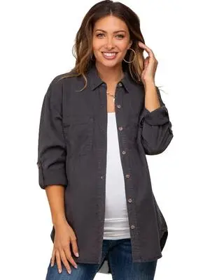PINKBLUSH Button Down Maternity Top - Charcoal Grey