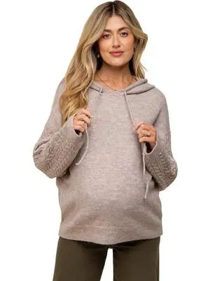 PINKBLUSH Mixed Knit Hooded Pullover - Taupe