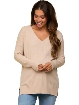 PINKBLUSH Long Sleeve Maternity Sweater Beige
