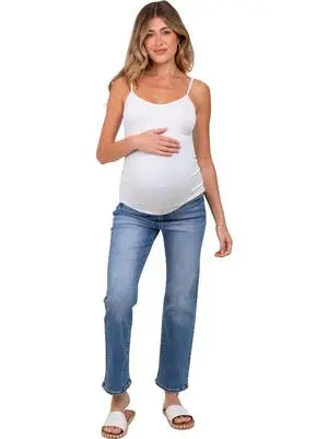 PINKBLUSH Maternity Cropped Straight Leg Jeans - Blue