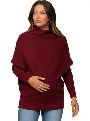 PINKBLUSH Funnel Neck Dolman Sleeve Sweater - Burgundy