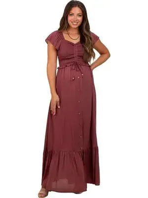 PINKBLUSH Smocked Top Woven Maxi Dress - Burgundy