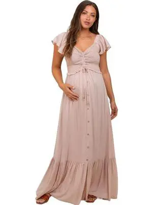 PINKBLUSH Smocked Top Woven Maxi Dress - Taupe