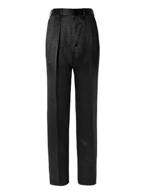 TOM FORD Straight-leg Pleated Polka-dot Satin Tuxedo Trousers - Black
