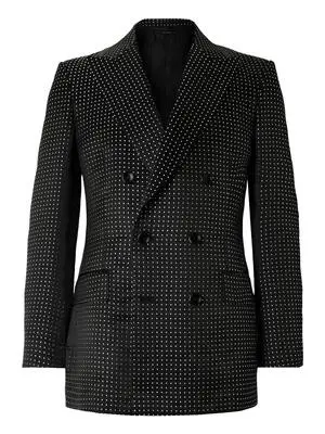 TOM FORD Double-breasted Polka-dot Mulberry Silk-duchesse Satin Tuxedo Jacket - Black