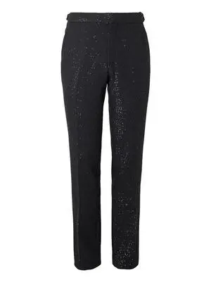 TOM FORD Tapered Sequin-embellished Wool-blend Bouclé Trousers - Black