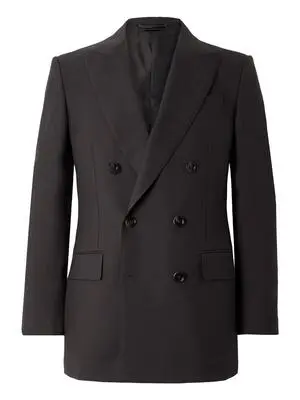 TOM FORD Hopsack Double-breasted Wool Suit Jacket - Burgundy