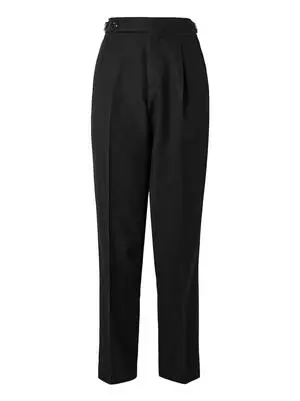 Brunello Cucinelli Tapered Pleated Satin-trimmed Silk, Wool And Mohair-blend Trousers - Black
