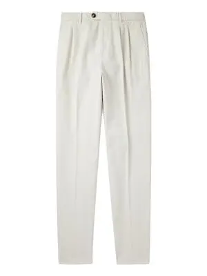 Brunello Cucinelli Straight-leg Pleated Cotton Trousers - White