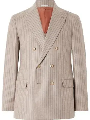 Brunello Cucinelli Striped Cashmere And Silk-blend Suit Jacket - Neutrals
