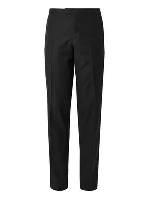 Boglioli Tapered Satin-trimmed Virgin Wool-blend Tuxedo Trousers - Black