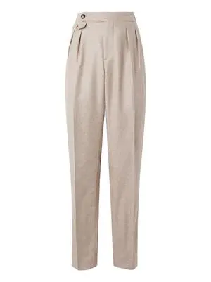 Brunello Cucinelli Straight-leg Pleated Puppytooth Cashmere And Silk-blend Suit Trousers - Neutrals
