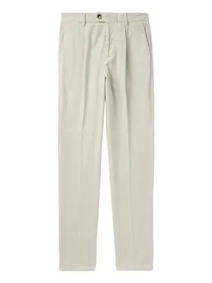 Brunello Cucinelli Straight-leg Pleated Cotton-corduroy Trousers - Neutrals