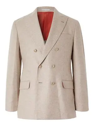 Brunello Cucinelli Brunello Cucinelli - Double-Breasted Puppytooth Cashmere And Silk-Blend Suit Jacket - Men - Neutrals  Neutrals