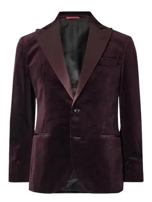 Brunello Cucinelli Slim-fit Satin-trimmed Prince Of Wales Checked Cotton-velvet Tuxedo Jacket - Burgundy