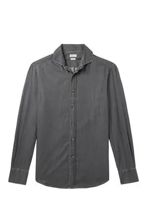 Brunello Cucinelli Slim-fit Spread-collar Cotton-chambray Shirt - Gray