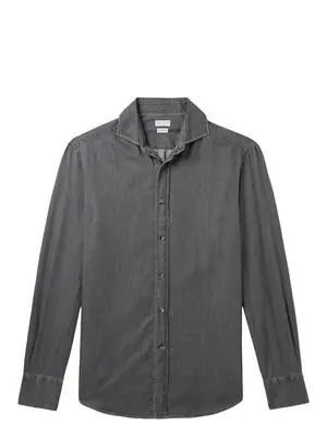 BRUNELLO CUCINELLI Slim-Fit Spread-Collar Cotton-Chambray Shirt