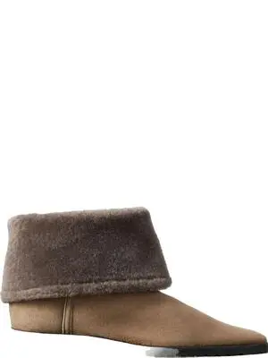 TOTEME Shearling-Trimmed Suede Ankle Boots Taupe